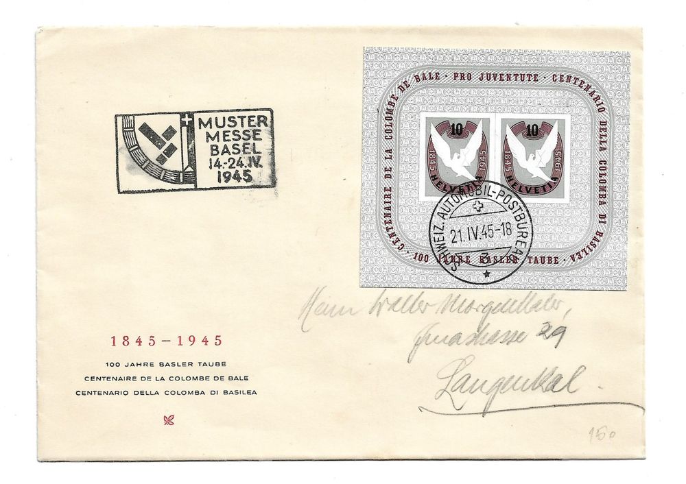 1945 Brief mit Block Basler Taube u. SStpl. Mustermesse | Kaufen auf Ricardo