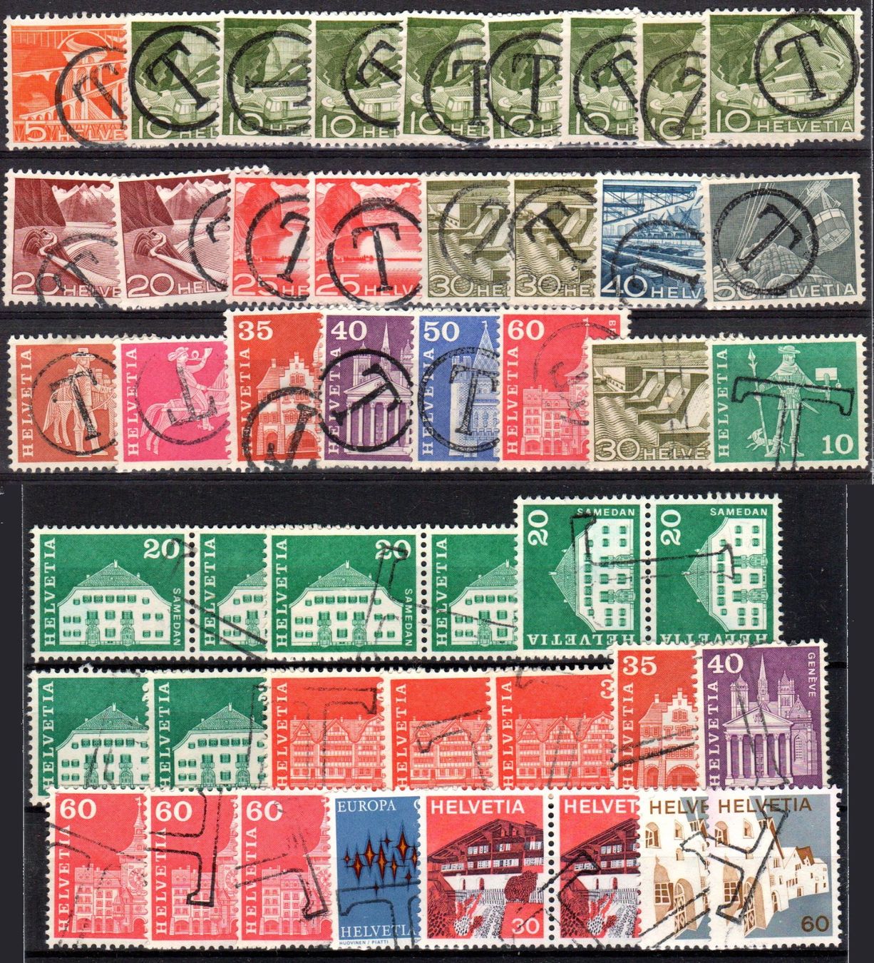 🇨🇭 Taxes - 46 timbres oblitération "T" ronde et grand "T" (Gebraucht) in Chavornay für CHF 6 ...