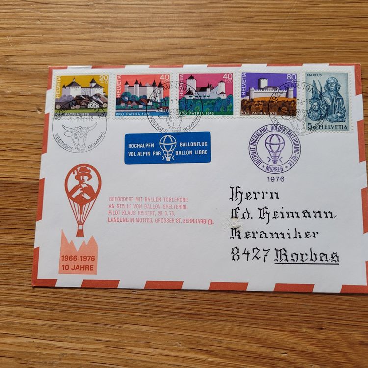 Ballon Brief Martigny 2 Rorbas 1976 Pro Patria (Gebraucht) in Biel ...