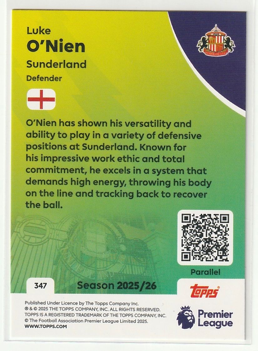 2026 Topps Premier League Luke O‘Nien Base Yellow Parallel (Neu (gemäss ...