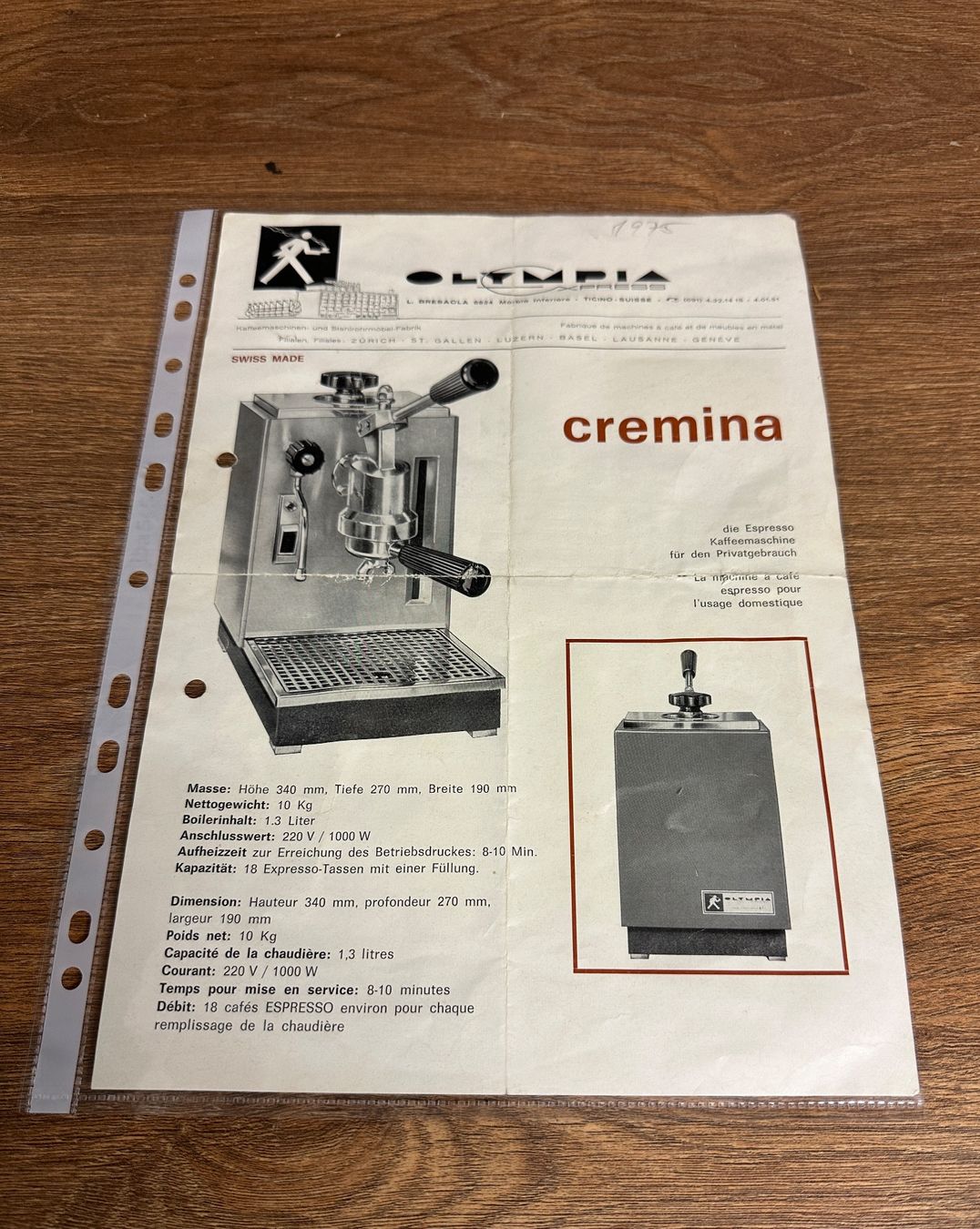 Olympia Cremina Espressomaschine Prospekt (Gebraucht) in Nussbaumen AG ...