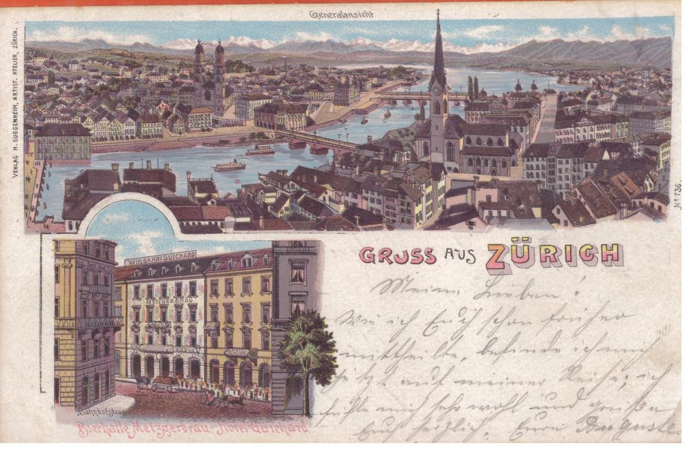 1900 ZÜRICH GRUSS AUS 2 ANSICHTEN LITHOGRAPHIE (Gebraucht) in Montebelluna / TV für CHF 8 – mit ...