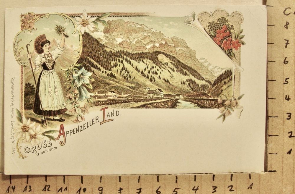 Gruss aus dem Appenzeller Land mit Trachtenfrau, Litho (Gebraucht) in ...