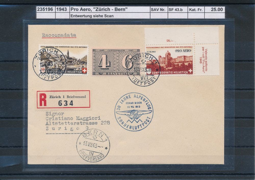 1943 Pro Aero, "Zürich - Bern" | Kaufen auf Ricardo