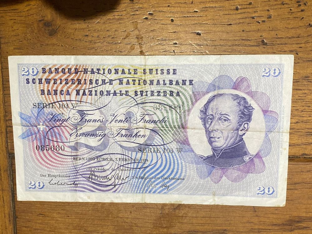 Billet suisse 20chf banknoten 07.02 1974 (Gebraucht) in Lajoux JU für ...