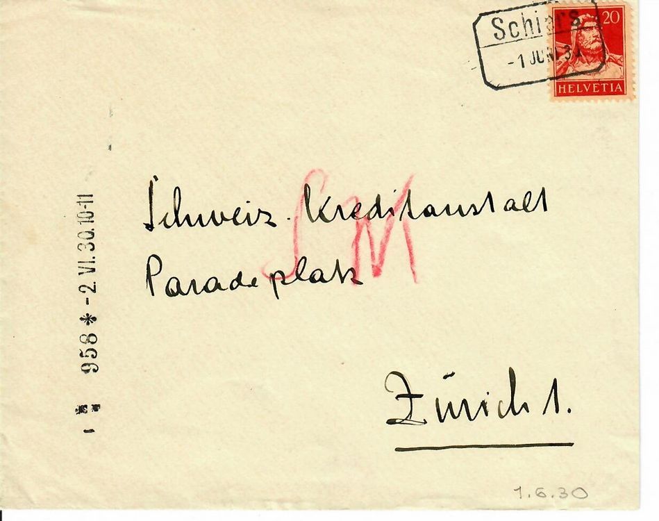 Brief, Kastenstempel Schiers 1930 (Gebraucht) in Hochdorf für CHF 8 ...