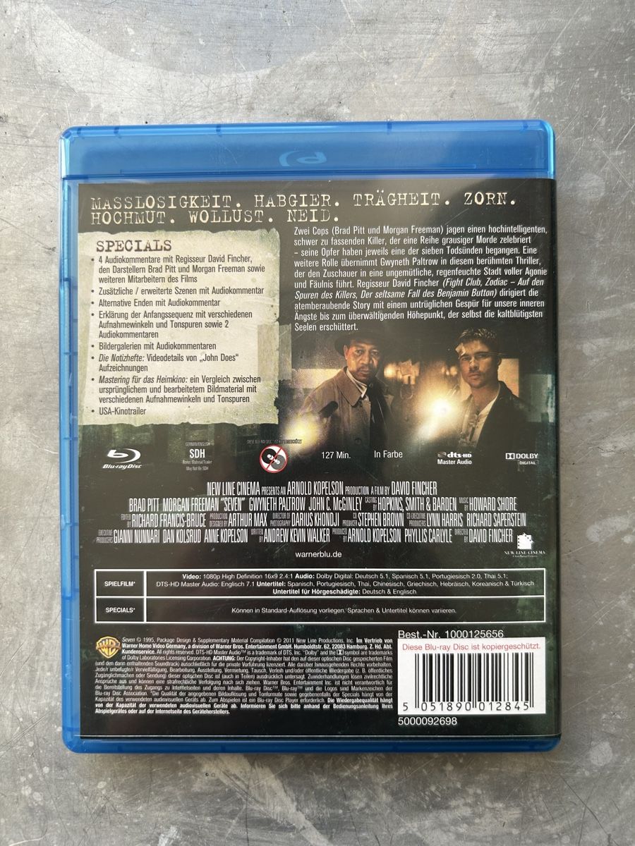 Sieben - Bluray - Brad Pitt, Morgan Freeman, Mystery [1995] (Gebraucht ...