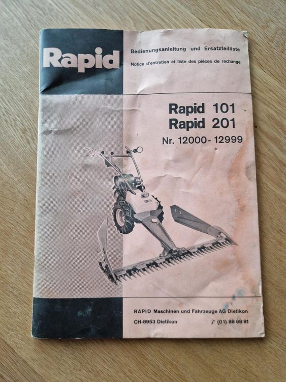Original Anleitung / ET-Liste Rapid Motormäher 101 / 201 (Gebraucht) in ...