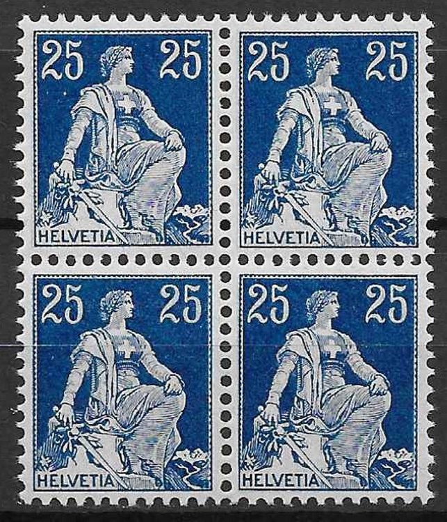 1908: Helvetia mit Schwert 25 Rp.Nr.109 Viererblock ** | Kaufen auf Ricardo