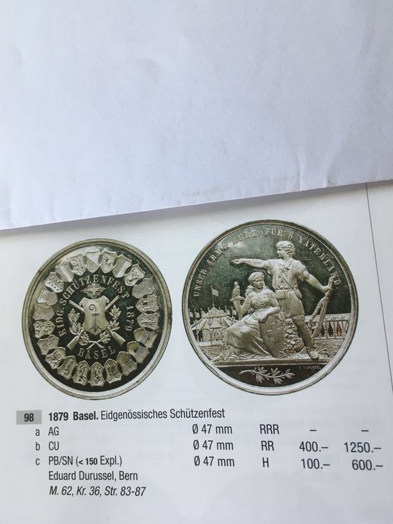 1879 Medaille Eidg. Schützenfest Basel (Gebraucht) in Kirchberg SG für CHF 39.5 – mit Lieferung ...