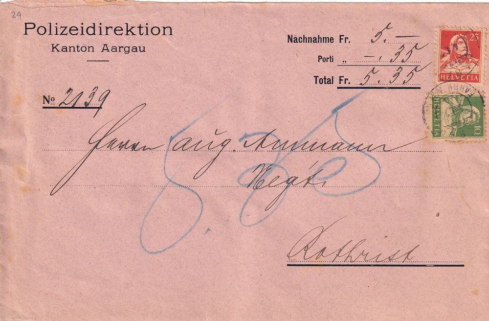Nachnahme Aarau AG nach Rothrist-Station AG 1924 (Gebraucht) in Baar für CHF 5 – mit Lieferung ...