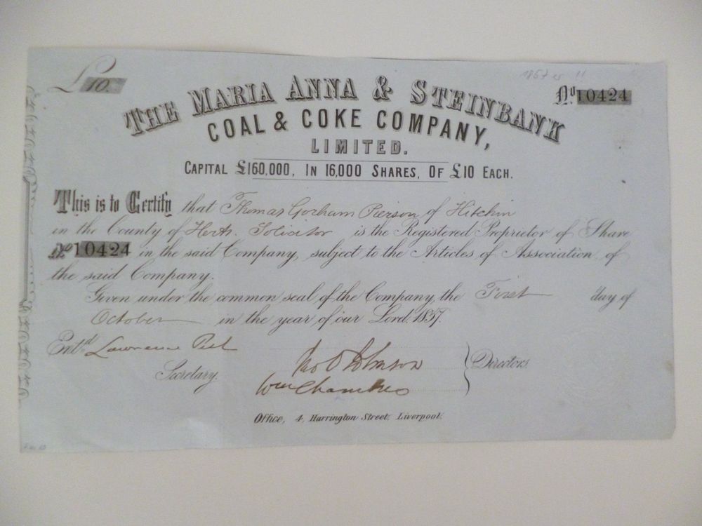 Maria Anna & Steinbank Coal & Coke Company Ltd 1857 | Kaufen auf Ricardo