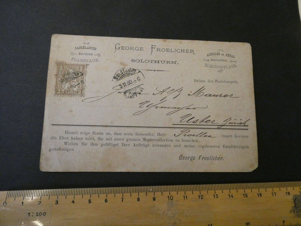 1880, Postkarte SOLOTHURN-USTER (Gebraucht) in Hinterforst für CHF 1 ...