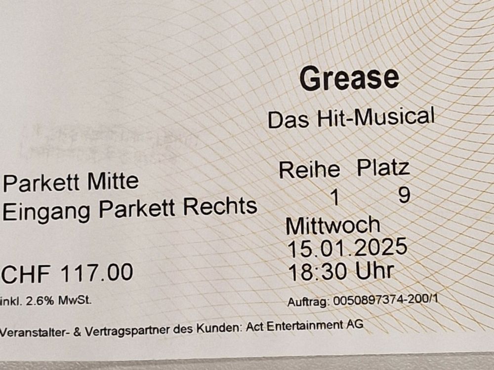 Grease Musical Ticket - Top Sitzplatz Reihe 1 - 15.01.2025 (Neu (gemäss ...