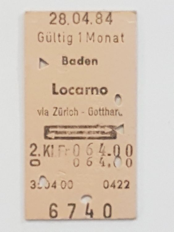 Baden Locarno - Bahnbillet (Gebraucht) in Balsthal für CHF 3 – mit Lieferung auf Ricardo kaufen