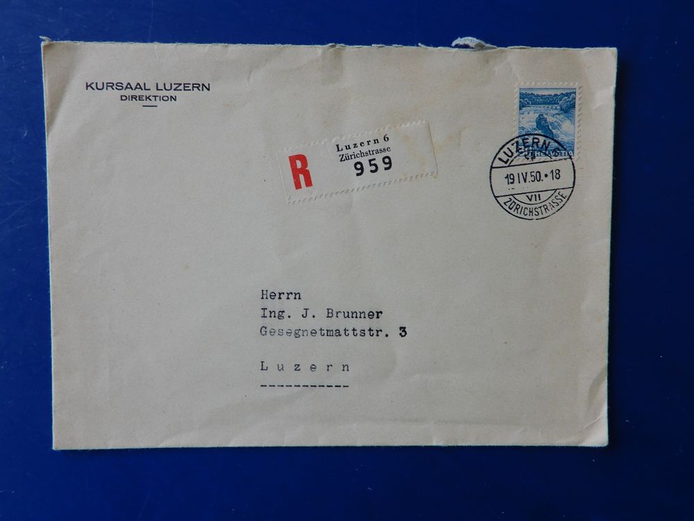 1950, 30 Rp Rheinfall auf R-Brief Kursaal Luzern Direktion | Kaufen auf Ricardo