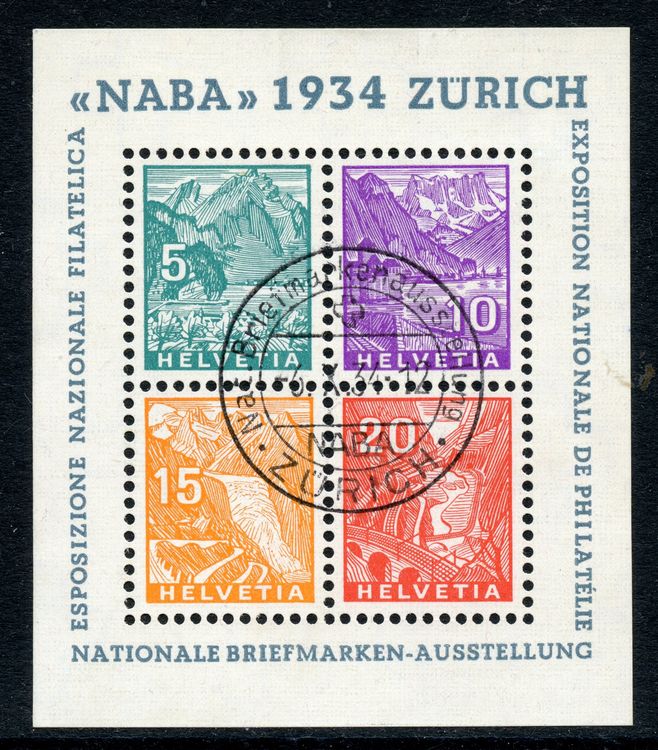 W 1 Naba-Block gestempelt Zürich 6.X.34 - Kat. CHF 750.-- (Gebraucht ...