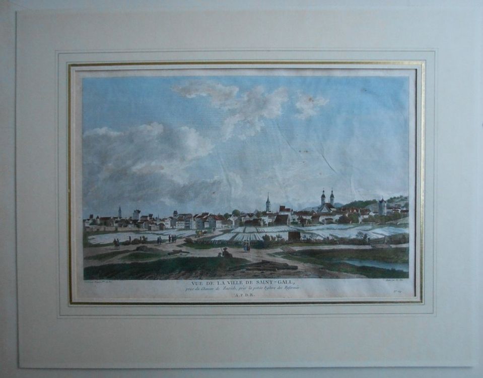 St. Gallen. Kolorierter Kupferstich. Aus: Zurlauben, ca 1780 | Kaufen auf Ricardo