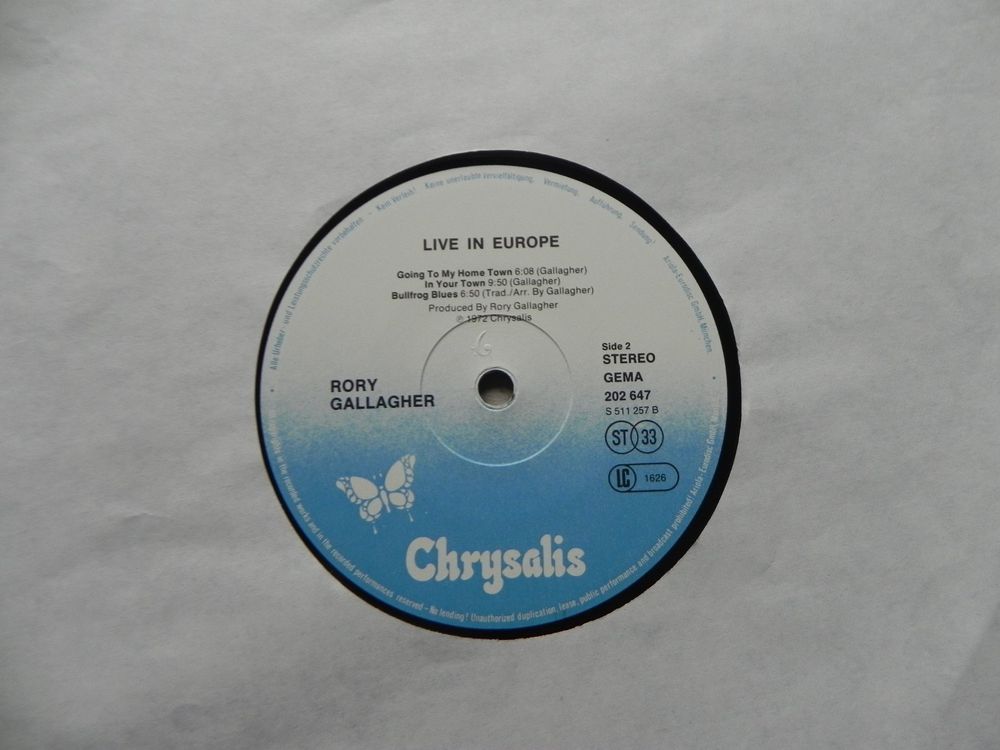 LP Blues Rock Gitarrist Rory Gallagher Live ! in Europe (Gebraucht) in ...
