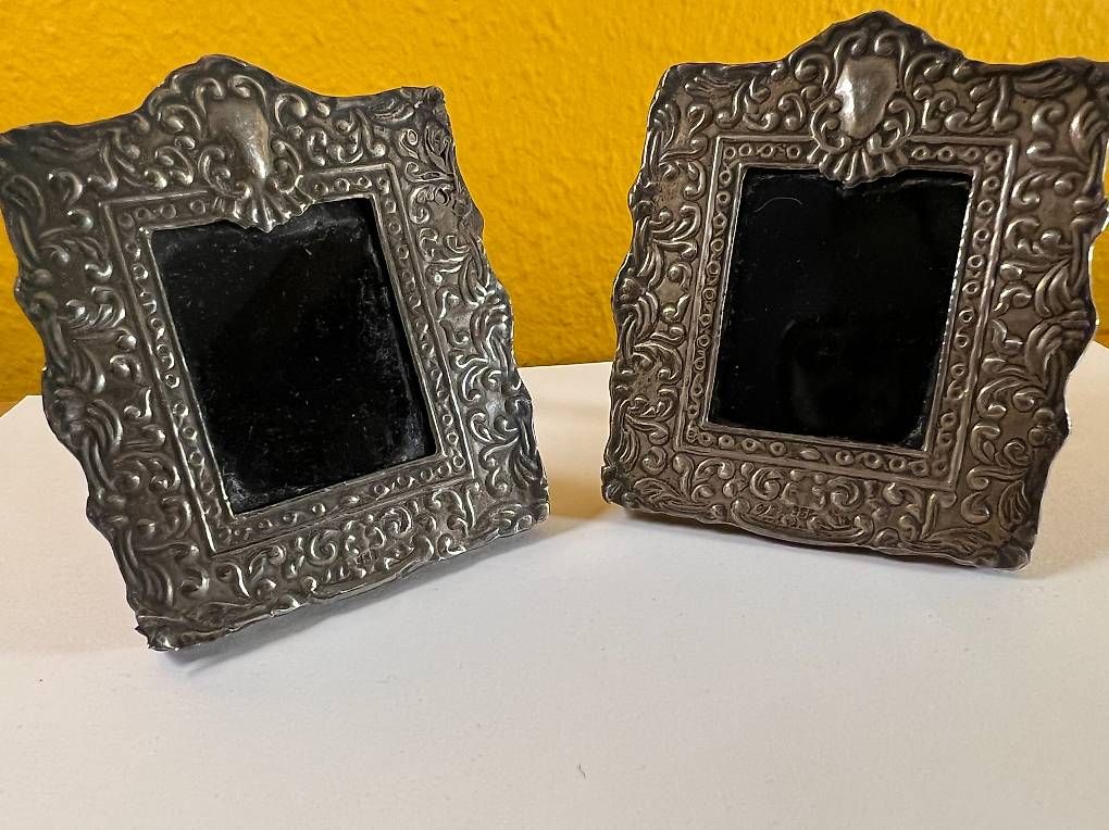 2 petits cadres photo avec feuille d'argent et bois précieux (Gebraucht ...