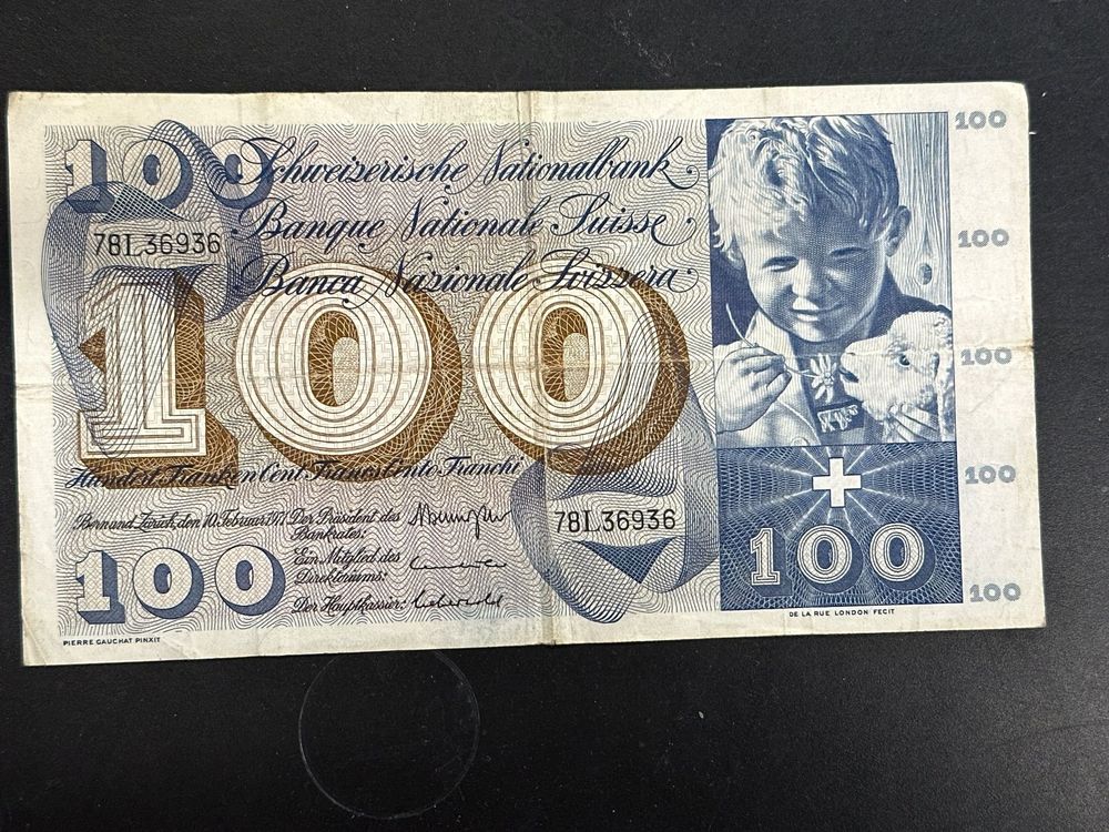 100 Fr-Note Schweiz 1971 (Gebraucht) in Wängi für CHF 90 – mit ...