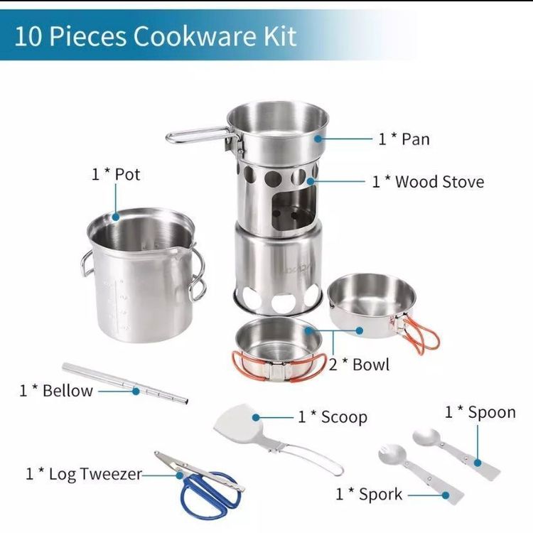 10 Pcs Edelstahl Camping Kochgeschirr Kochgeschirr / TOP / (Neu und originalverpackt) in Seon ...