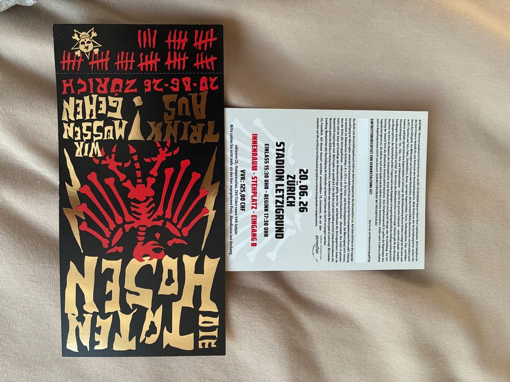 Die Toten Hosen Ticket, Zuerich 2026, Stadion Letzi. 54 (Neu (gemäss ...