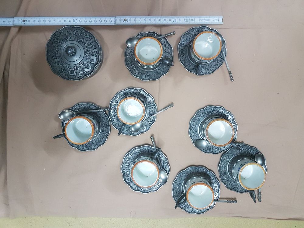 mod dep Etain Pur Kaffeeset Zinn Handbemalt (Gebraucht) in ...