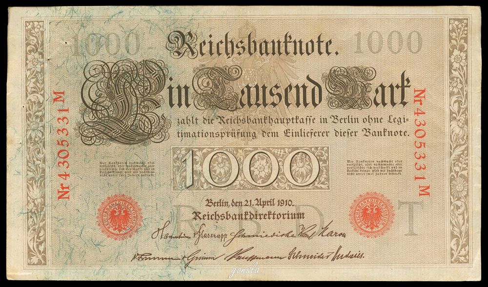 1000 REICHSBANT’NOTE 1910 | Kaufen auf Ricardo