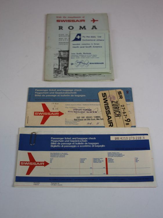 Vintage Swissair Set – Flugtickets, Rom-Stadtplan & Flugbros (Gebraucht ...