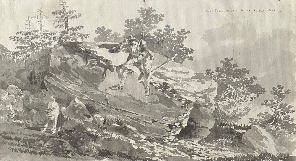 Antike Aquarell Mann auf dem Felsen Unl.Sig (Gebraucht) in Root für CHF 30 – mit Lieferung auf ...