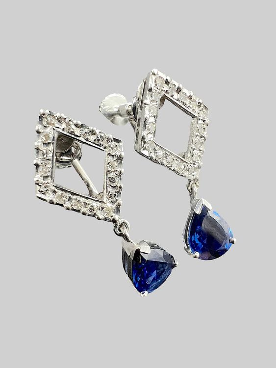 Saphir 1.2c und Diamanten 0.2c Ohrclip 18k Weissgold *S866 (Gebraucht ...