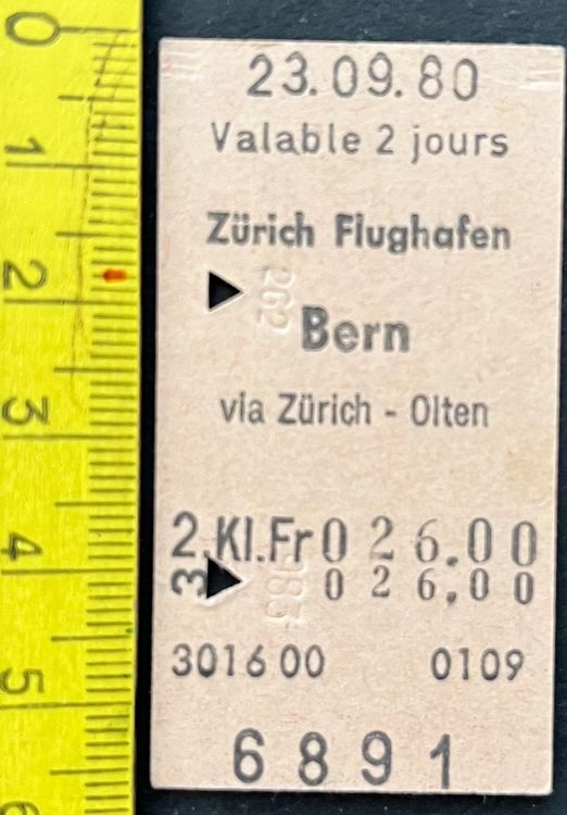 Zürich Flughafen Bern via Zürich - Olten/ 2. Klasse 1980 (Gebraucht) in Wabern für CHF 2.6 – mit ...