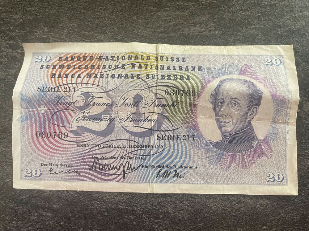 Ancien billet de 20 CHF (D'occasion) à Chessel pour CHF 1 – avec ...