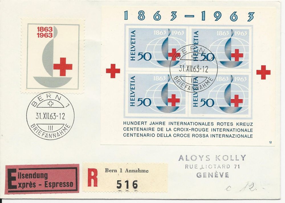 1963 Lettre Bloc 100ans Croix-rougeinernationale, oblitéré | Kaufen auf Ricardo