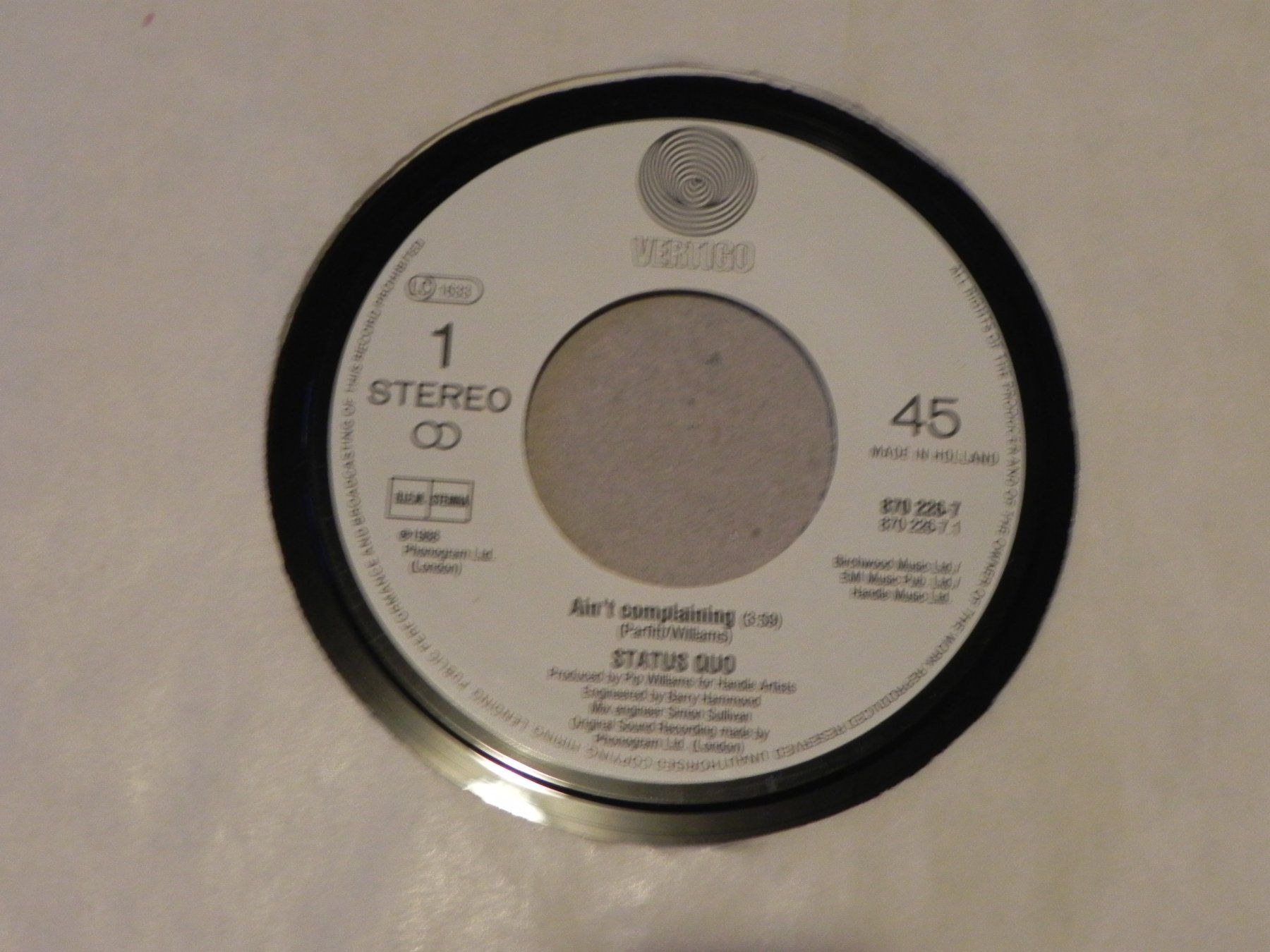Single brit. Rock Hardrock Band Status Quo 1988 Complaining (Gebraucht ...