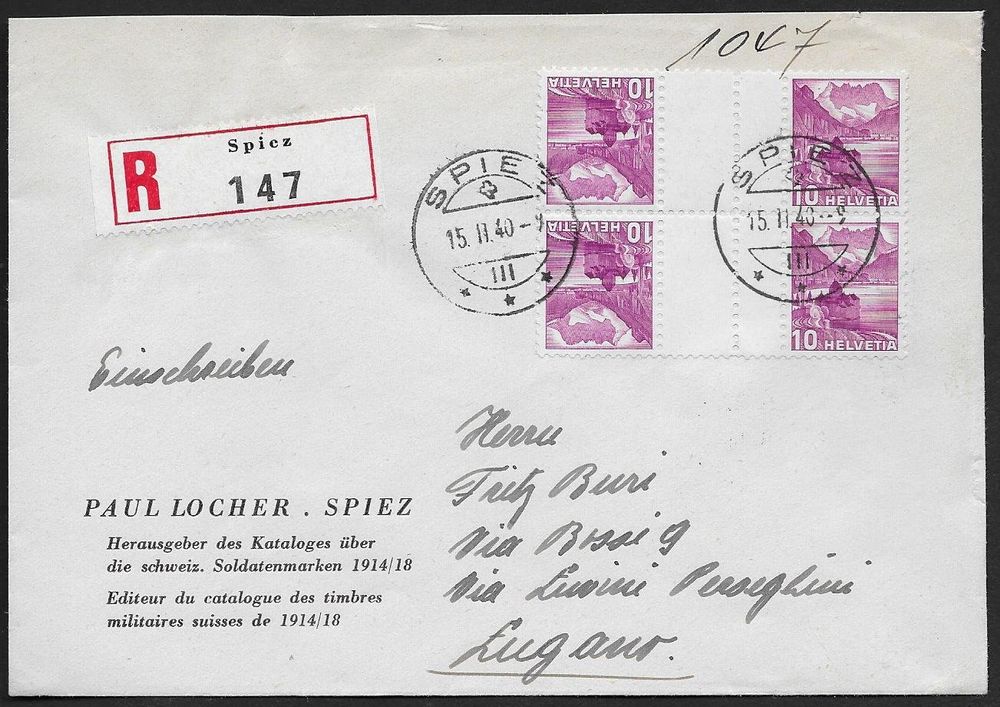 1940 CHARGE SPIEZ S48 Zwisachensteg Paar Portogerecht ab 1.- (Gebraucht ...
