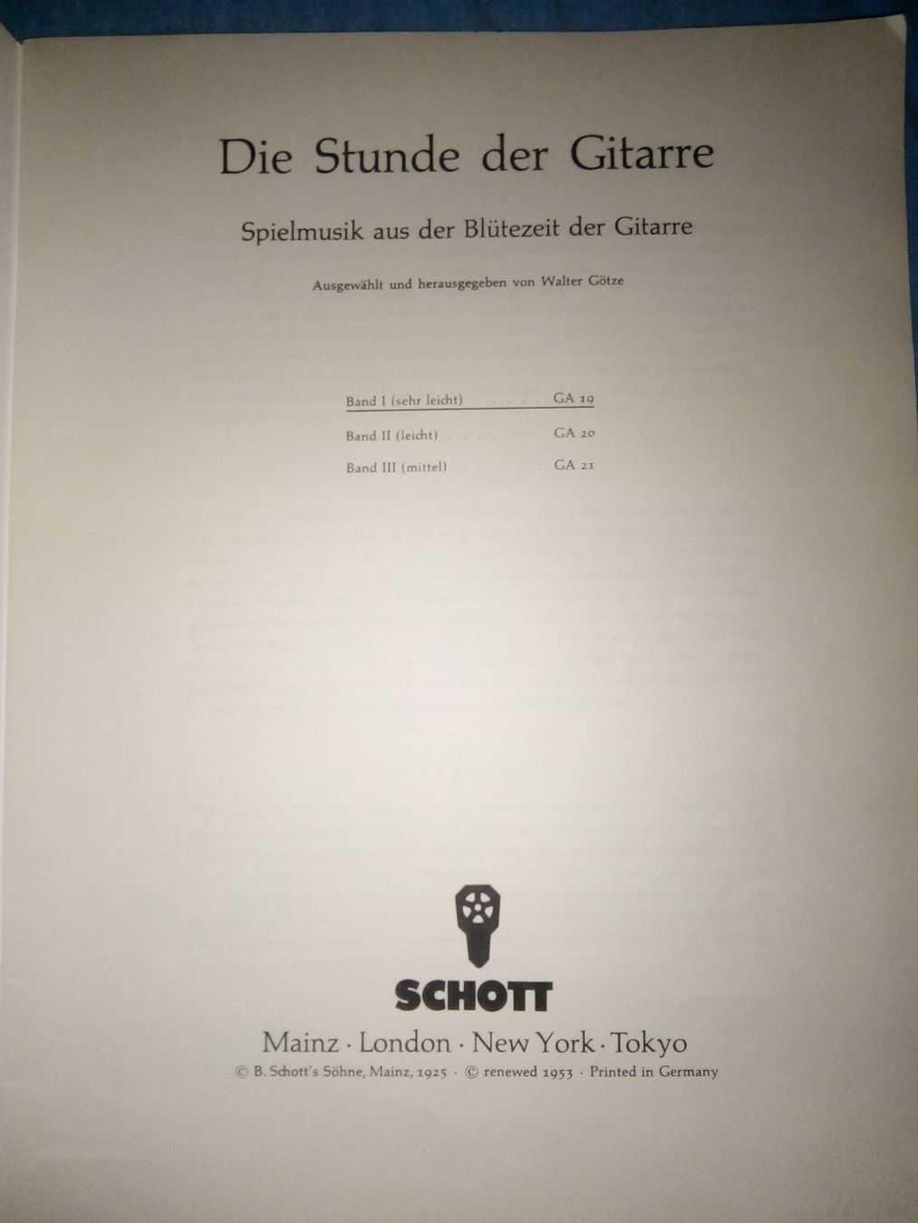 Die Stunde der Gitarre - Walter Götze GA 19 Band I ©'1953 (Gebraucht ...