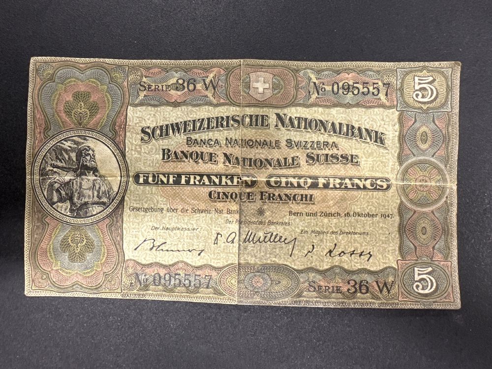 5 Fr.-Note Schweiz 1947 (Gebraucht) in Herisau für CHF 4 – mit ...