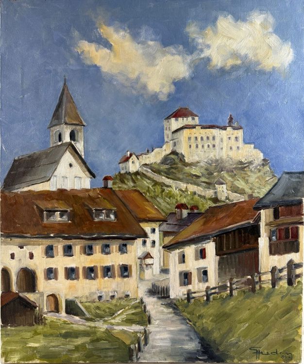 Schönes Ölgemälde Schweizer Dorfkirche Schloss signiert (Gebraucht) in Neuhausen am Rheinfall ...