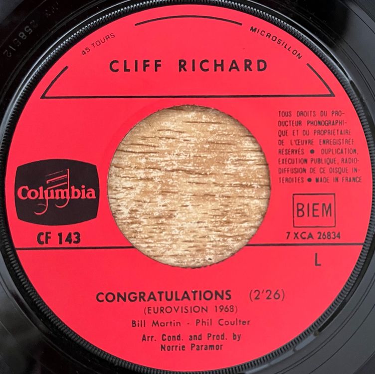 CLIFF RICHARD -- CONGRATULATIONS - EUROVISION 1968 (Gebraucht) in ...