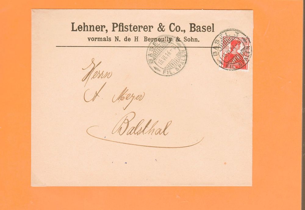 Alter Briefumschlag Basel Balsthal 1914 LEHNER,PFISTER..(18) (Gebraucht ...