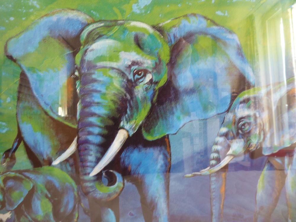 Kunstdruck im Holzrahmen, Rolf Knie, Elefanten, Wizard, 2000 (Gebraucht ...