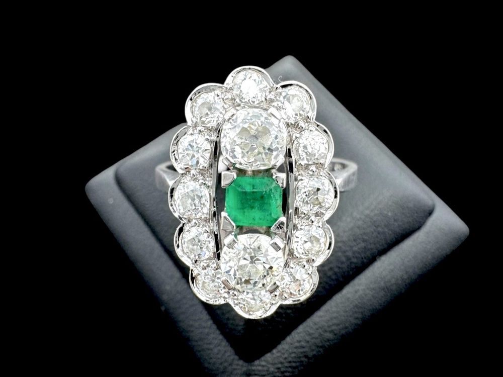 Vintage Smaragd 0.27c Diamanten 1.8c Ring 18k Gr 58 *S1930 (Gebraucht ...