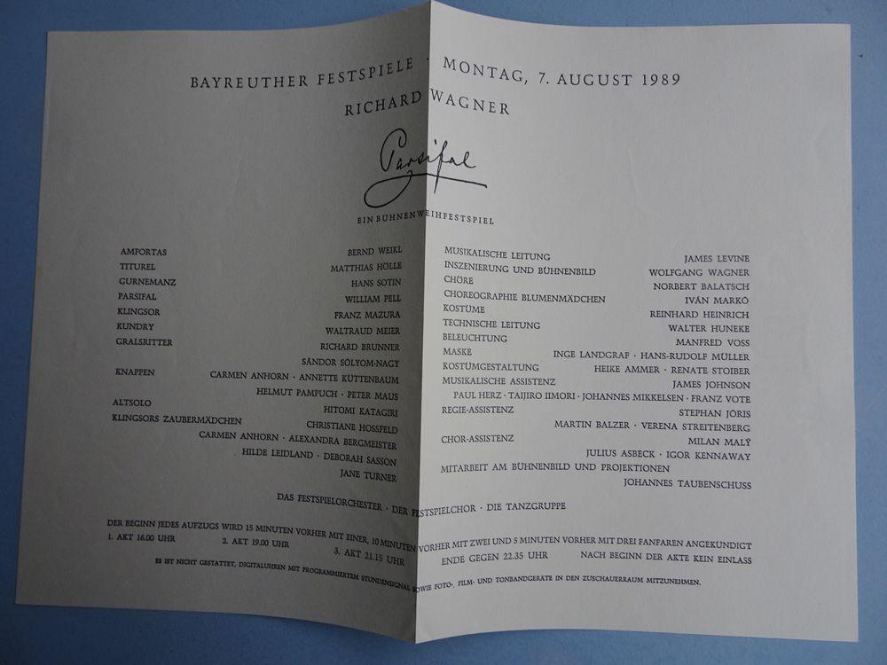 BAYREUTH 1989 - Programmheft 'Parsifal' - mit TICKETS ! (Gebraucht) in Basel für CHF 5 – mit ...