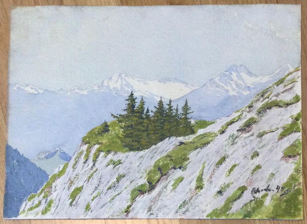 40. er. Jahre Berglandschaft Aquarell Unleserlich Signiert | Kaufen auf Ricardo
