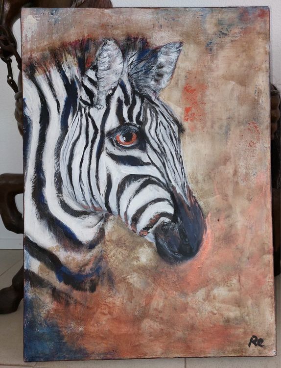 Zebra Leinwandbild, Oel Malerei, Afrika, Deko Bild, Kunst (Neu (gemäss ...