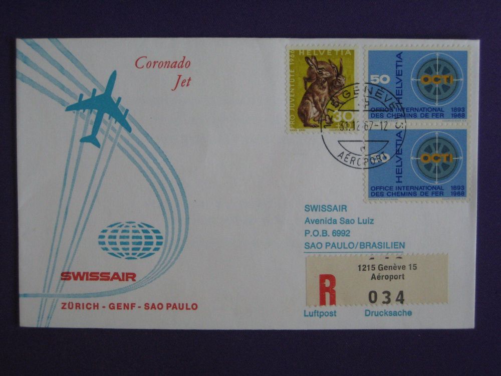 Erstflug Zürich-Genf-Sao Paulo 31.12.67 (Neu (gemäss Beschreibung)) in Wangs für CHF 1.5 – mit ...