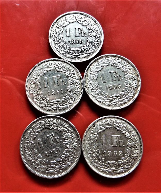 LOT 5 Stück alte SILBER 1 Fränkler Münzen ss-vorz (Gebraucht) in Glis für CHF 10 – mit Lieferung ...