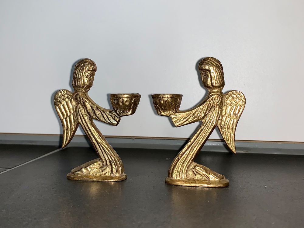 2 massive Messing Kerzenhalter Engel - vintage | Kaufen auf Ricardo